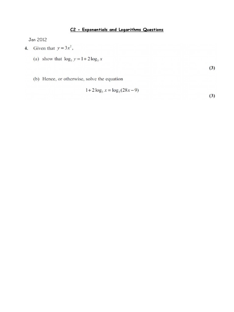 3) C2 Exponentials and Logarithms Questions Part One | PDF