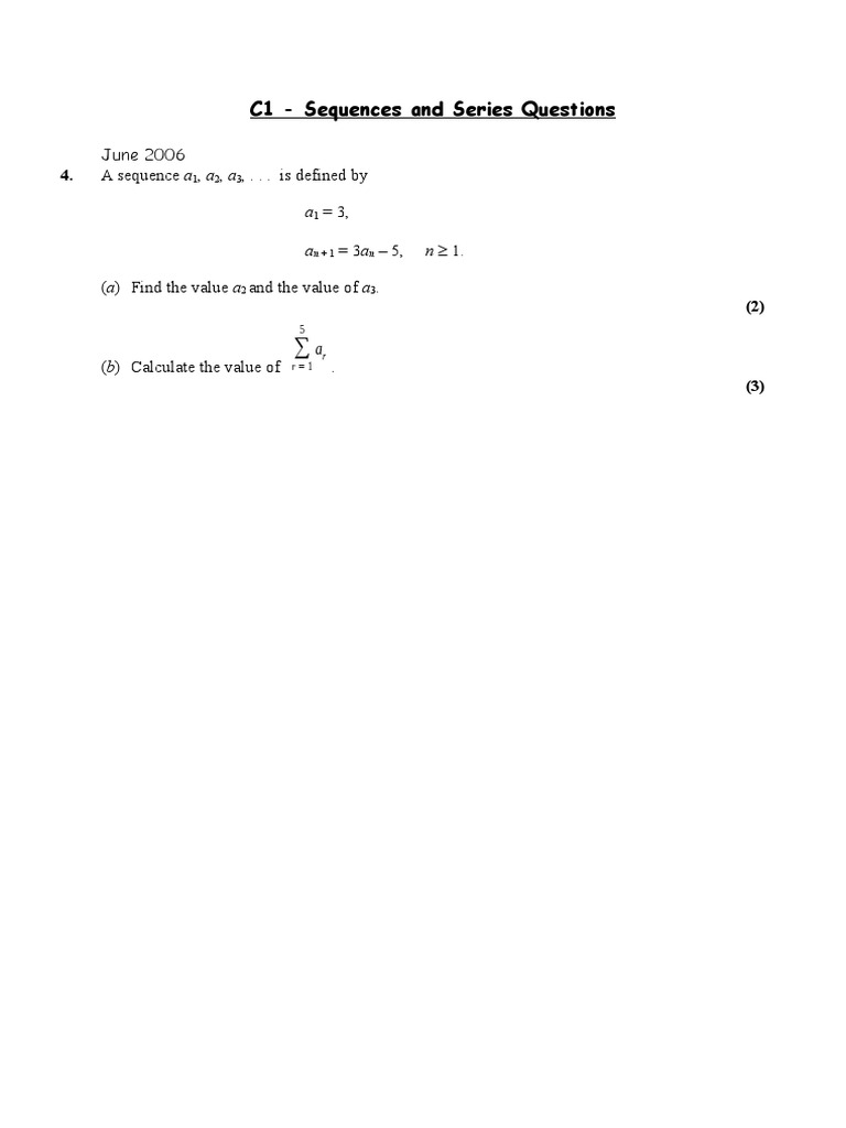 Sequences and Series Questions Part 1 | PDF | Sequence | Mathematics