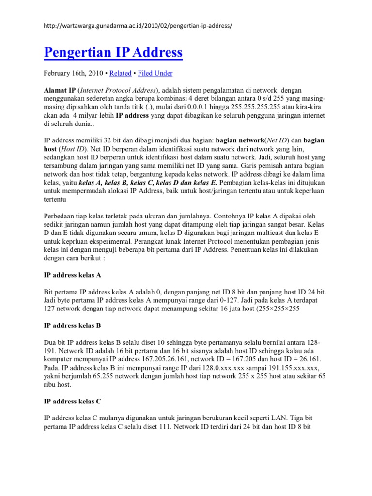 Pengertian IP Address | PDF | Teknologi & Rekayasa