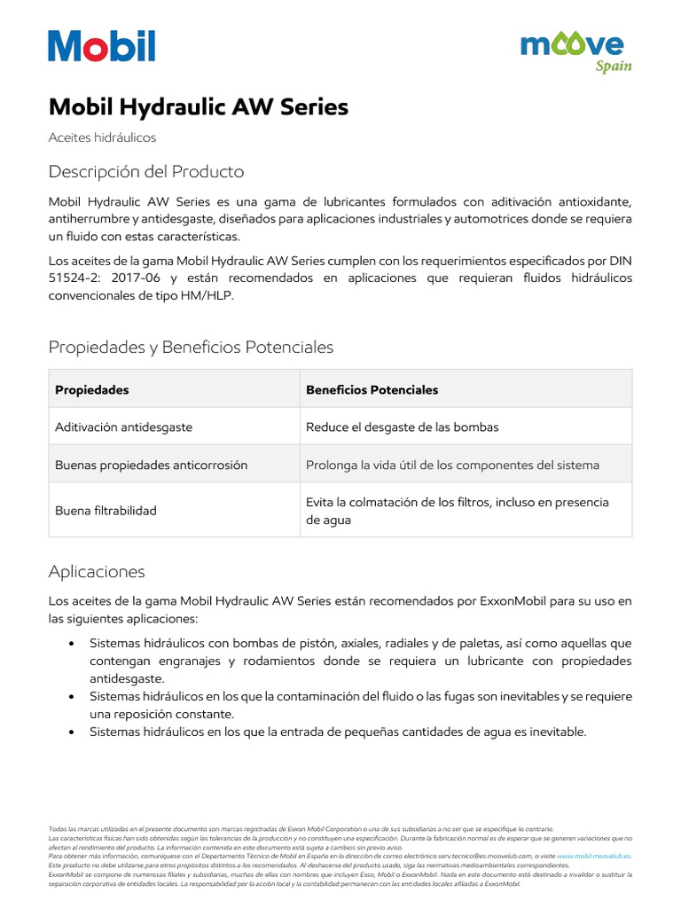 Mobil Hydraulic AW Series | PDF