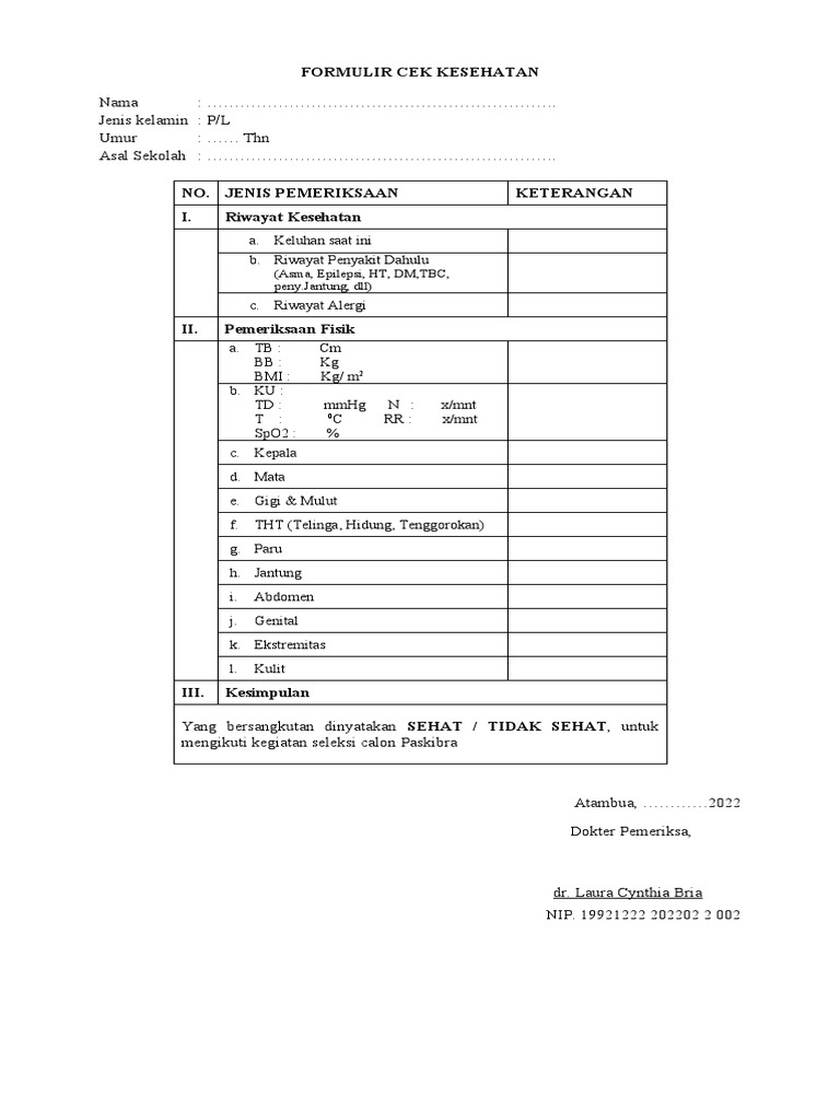 Formulir Cek Kesehatan | PDF