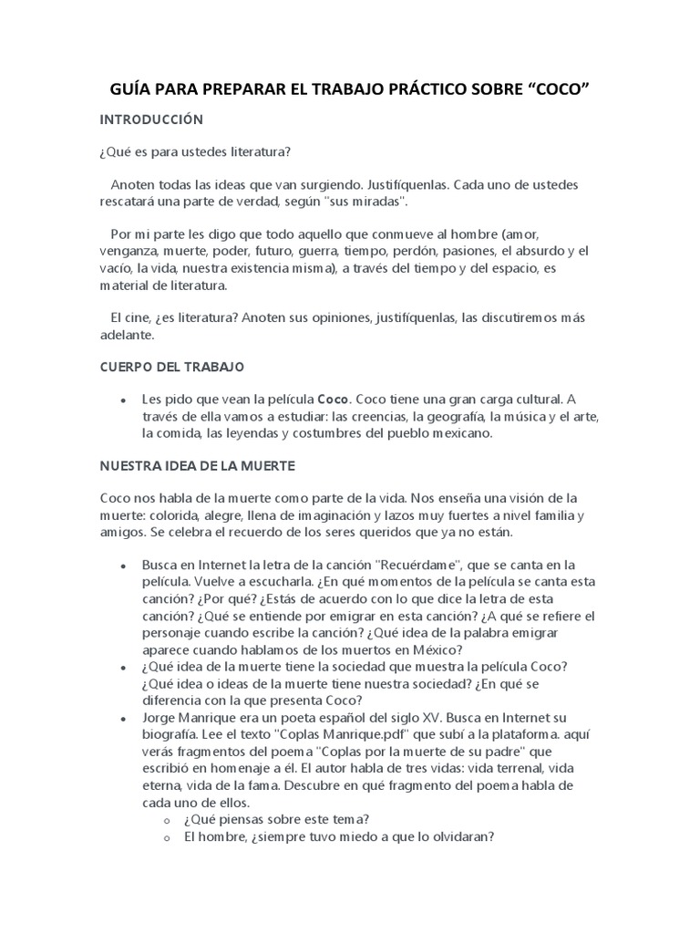 Guía Del Trabajo Práctico Sobre Coco | PDF