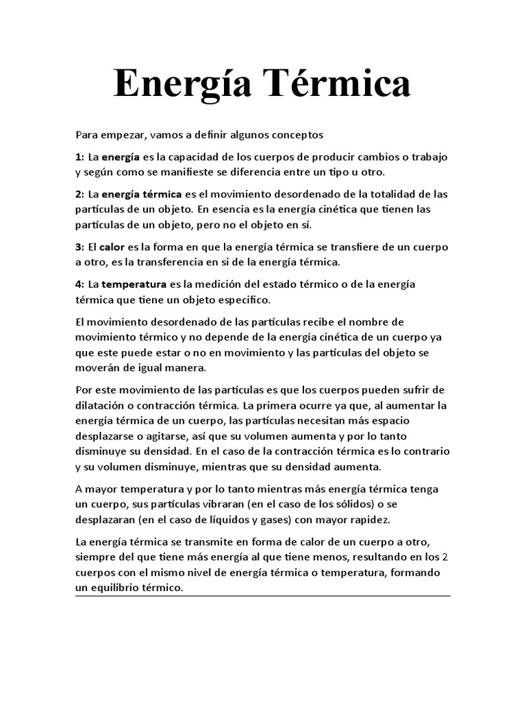 Conceptos Clave de Energía Térmica | PDF | Temperatura | Líquidos