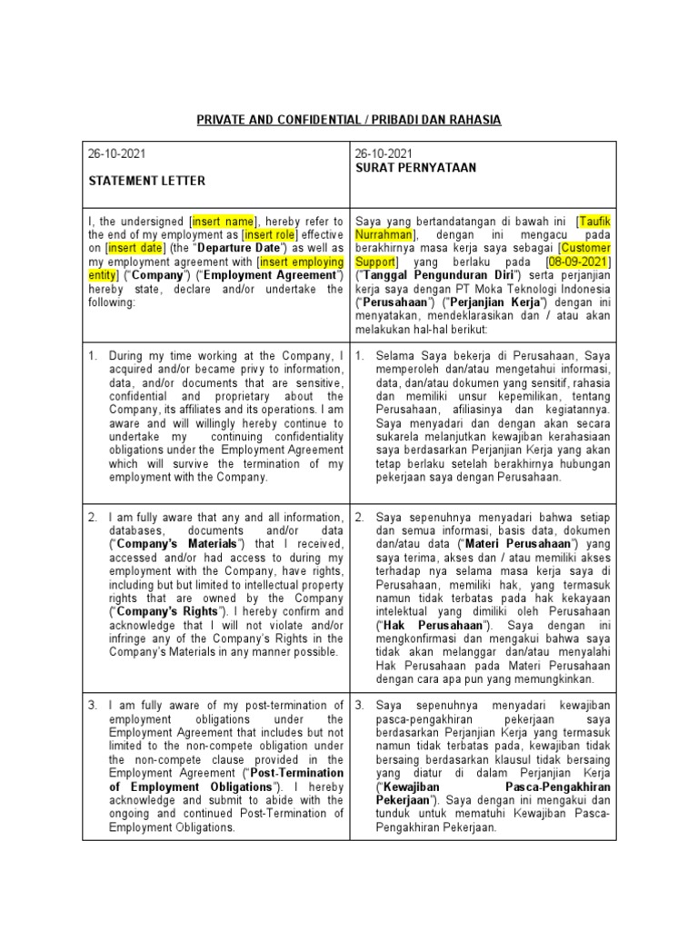 Exit Statement Letter GTF | PDF