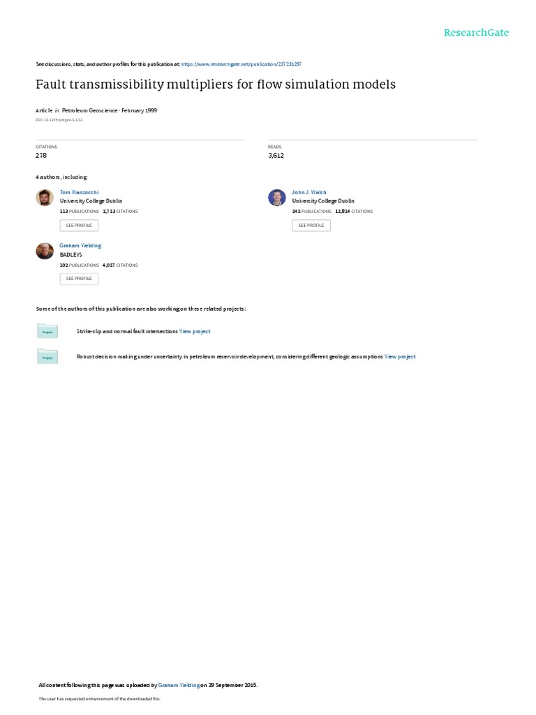 Fault Transmissibility Models for Flow Simulation | PDF | Permeability ...
