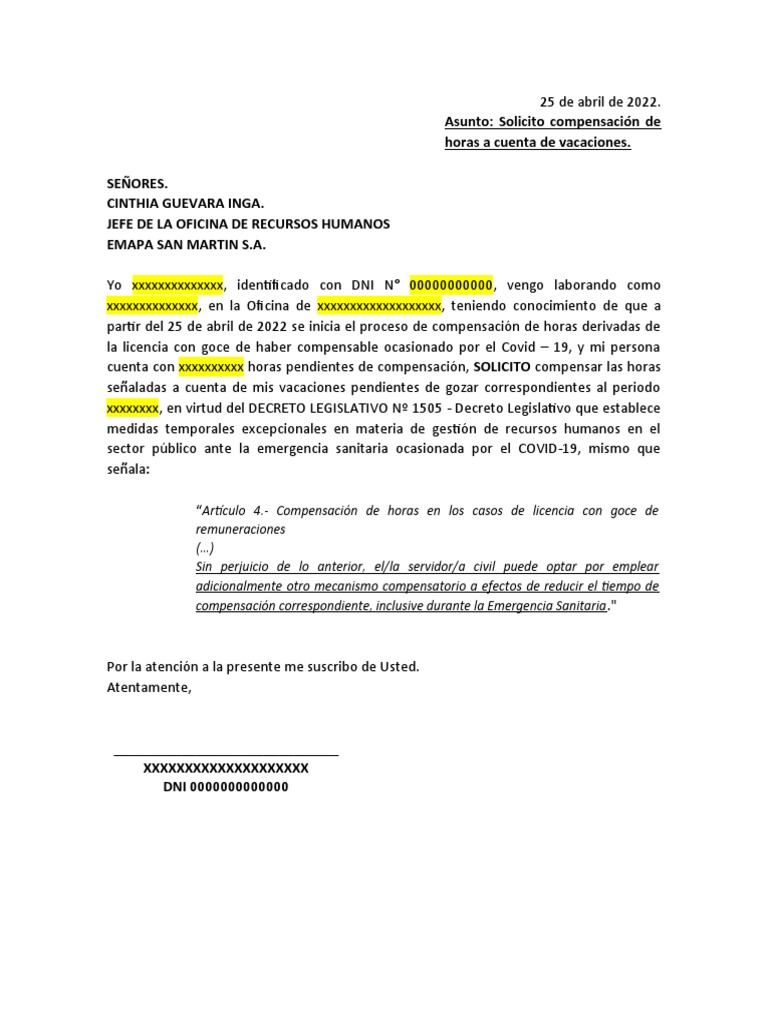 Solicitud Compensación de Horas | PDF