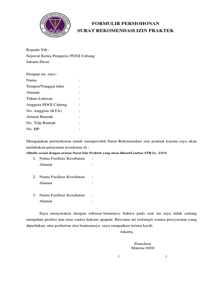 Formulir Permohonan Surat Rekomendasi Sip | PDF | Hukum