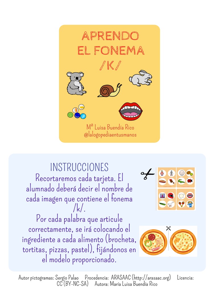 Juego de Fonema /k/ con Alimentos | PDF | Alimentos | Comida y bebida