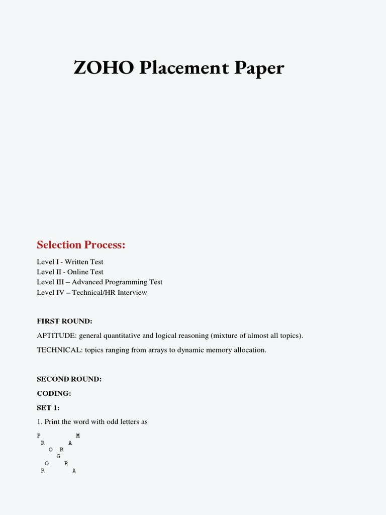 Zoho Placement Paper | PDF | Matrix (Mathematics) | String (Computer ... Zoho Placement Paper | PDF | Matrix (Mathematics) | String (Computer ...