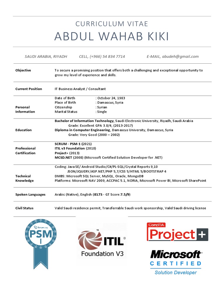 IT Business Analyst CV - Abdul Wahab Kiki | PDF | Enterprise Resource ...