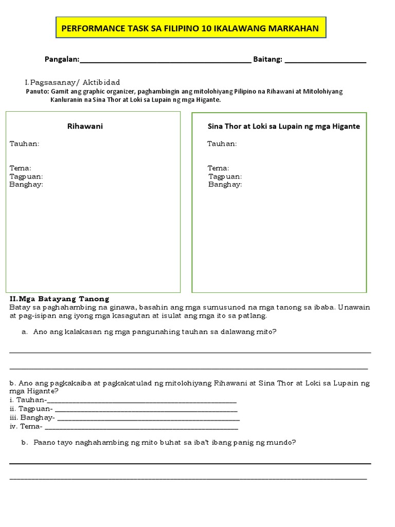 Performnace Task Sa Filipino 10 Ikalawang Markahan | PDF