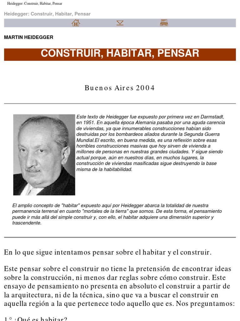 Heidegger Construir Habitar, Pensar | PDF | Espacio | Esencia Heidegger Construir Habitar, Pensar | PDF | Espacio | Esencia