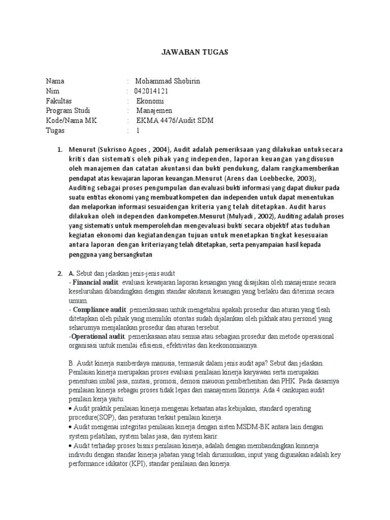 Jawaban TUGAS TUTORIAL 1 - EKMA4476-2021 | PDF