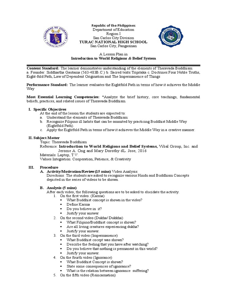 Lesson Plan in Theravada Buddhism | PDF | Noble Eightfold Path | Indian ...