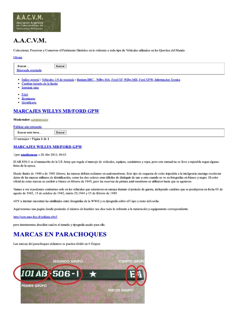 Marcajes Willys MB - Ford GPW | PDF