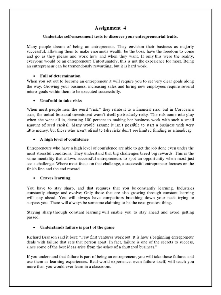 Undertake Self-Assessment Tests To Discover Your Entrepreneurial Traits ...