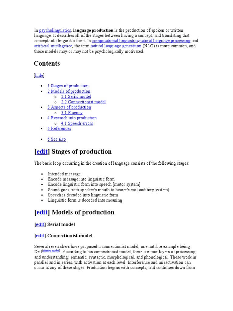 Language Production | PDF | Linguistics | Psychological Concepts