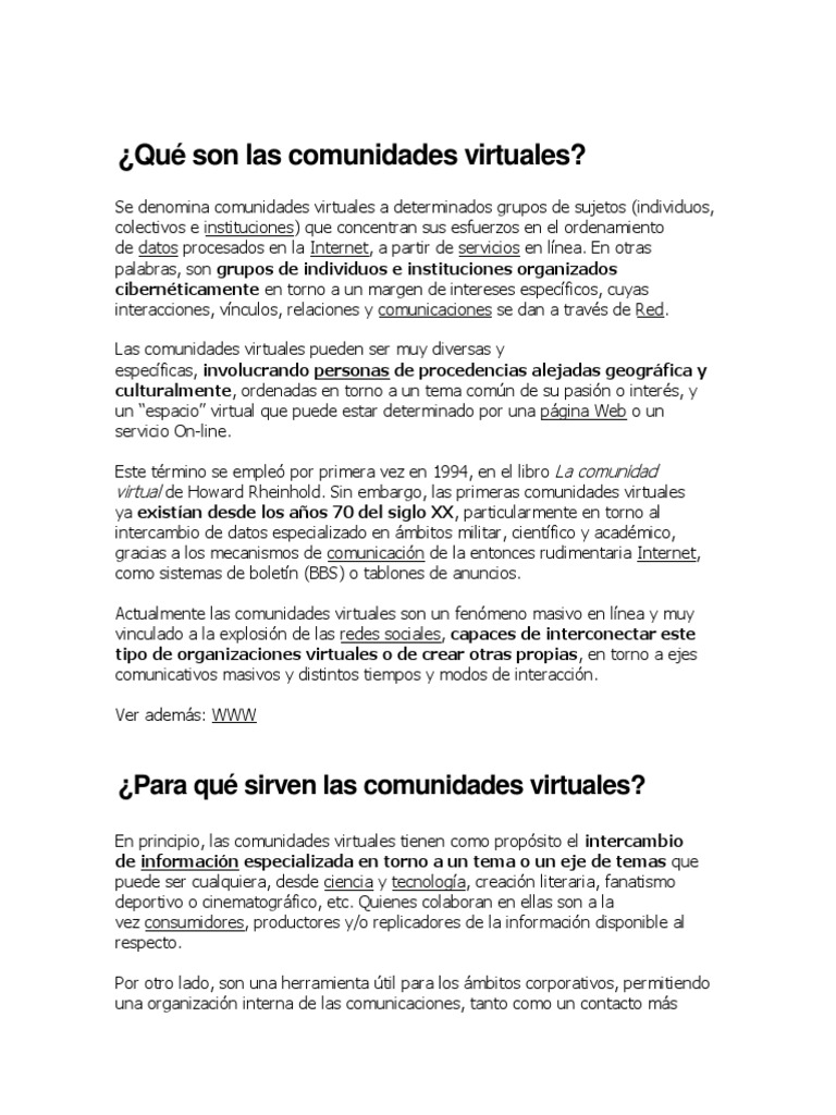 Qué Son Las Comunidades Virtuales | PDF | Comunicación | Tecnologías de ...