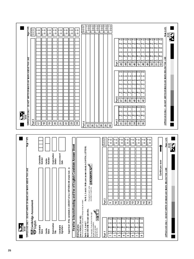 B2 FCE Answer Sheet - RUo | PDF | Educational Assessment And Evaluation