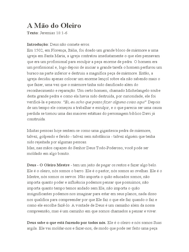 Deus Como O Oleiro Moldando Nossas Vidas Para Seu Propósito Pdf