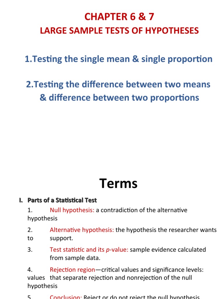FEM3004 Chapter 6 and 7 Hypothesis Test Large Sample | PDF ...