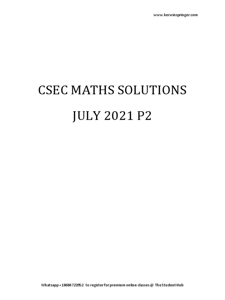 July 2021 CSEC Maths P2 Solutions | PDF | Circle | Matrix (Mathematics)