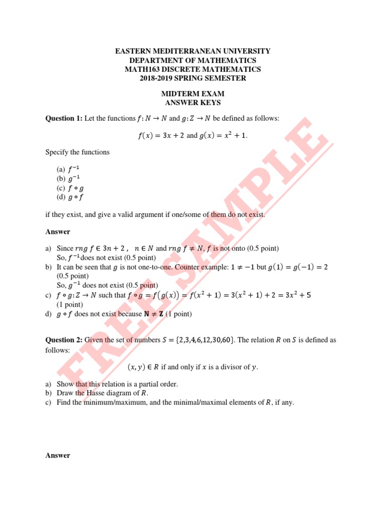 2018-2019 Spring MATH163 Midterm Answer Keys | PDF | Mathematics ...