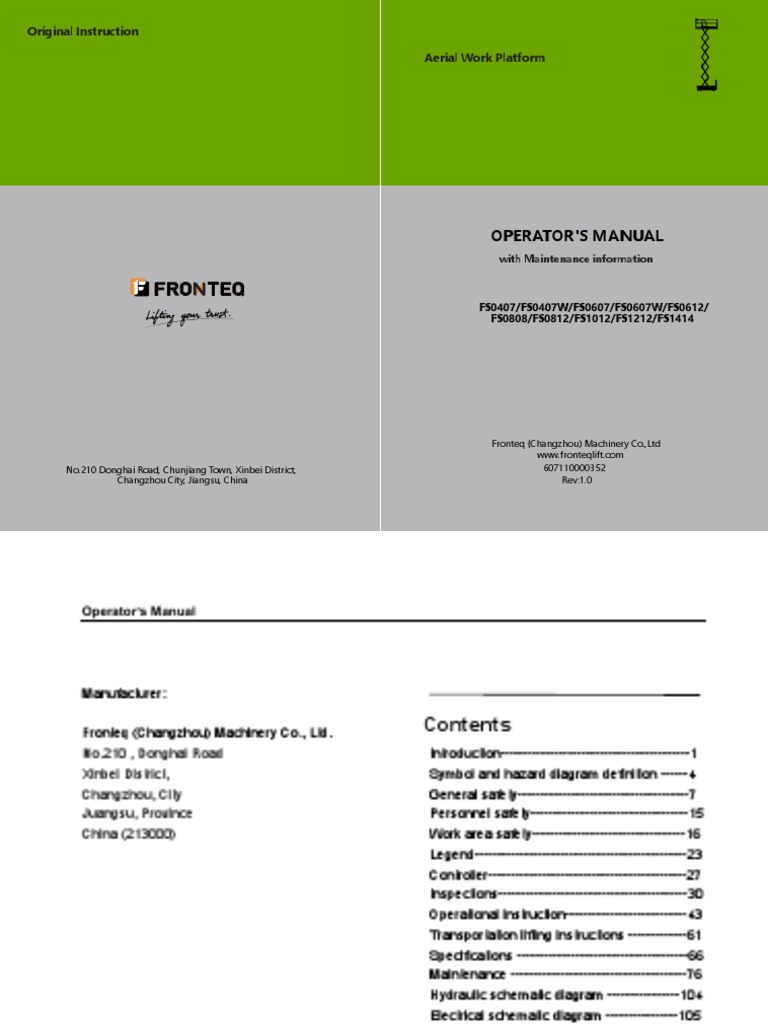 User Manual For FS1414 | PDF | Safety | Elevator