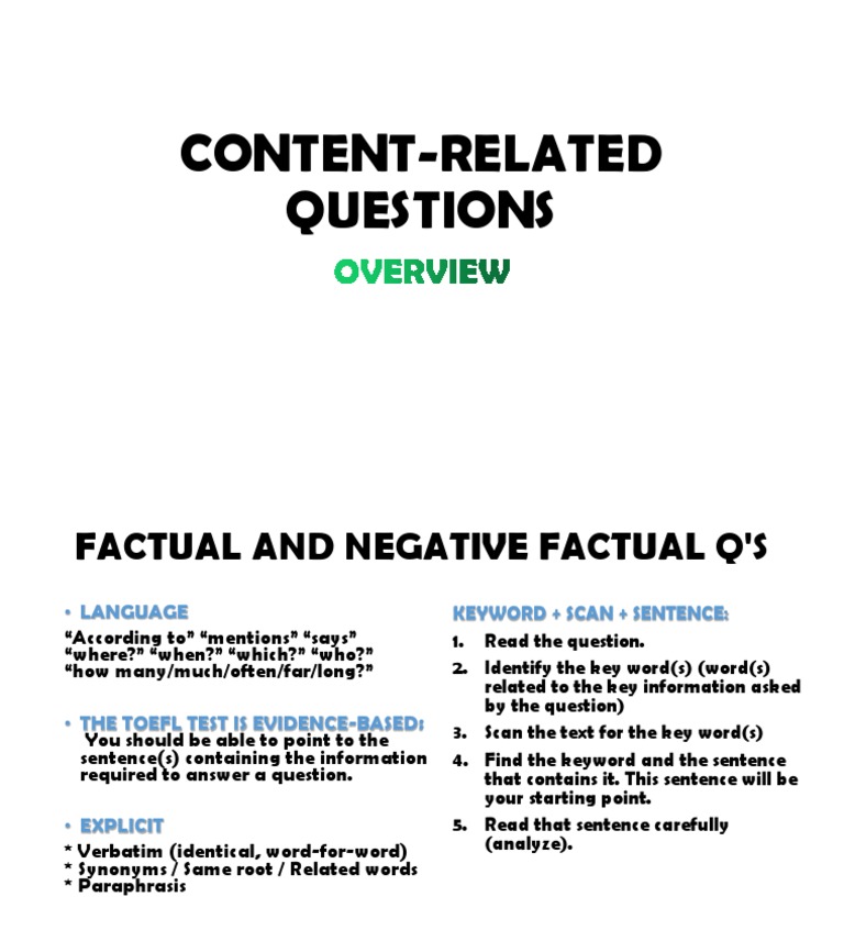 TOEFL Factual and Inference Questions | PDF | Foreign Language Studies ...