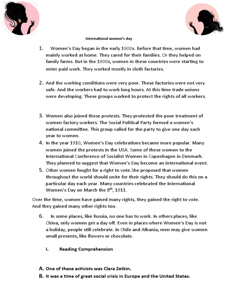 International Women's Day: I. Reading Comprehension | PDF | Social ...