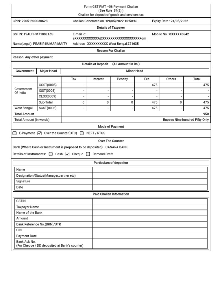 GST PMT-06 Payment Challan Details | PDF | Payments | Banking