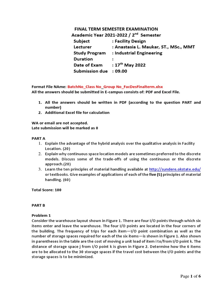 Facility Design-FinalTerm 2021-2022 2sms | PDF | Simulation | Applied Mathematics