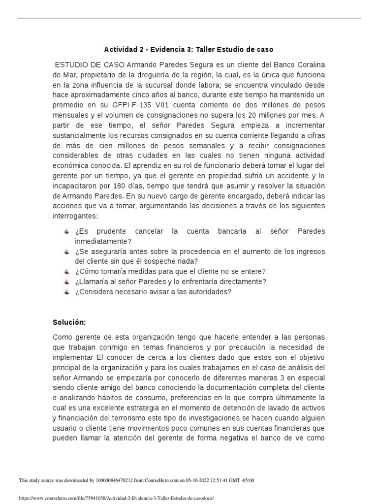 Actividad 2 Evidencia 3 Taller Estudio de Caso | PDF | Bancos | Cliente