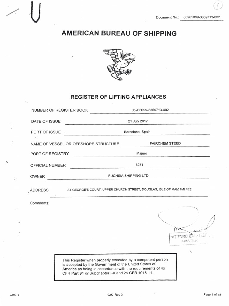 American Bureau of Shipping: Register of Lifting Appliances | PDF ...
