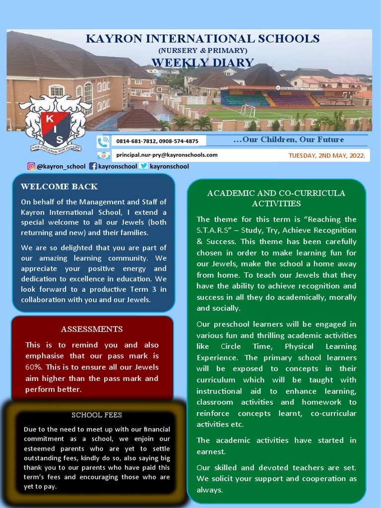 Kayron International Schools Weekly Diary: Welcome Back | PDF | Science ...