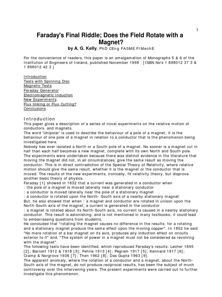 Faraday S Paradox Pdf Electromagnetic Induction Magnetic Field