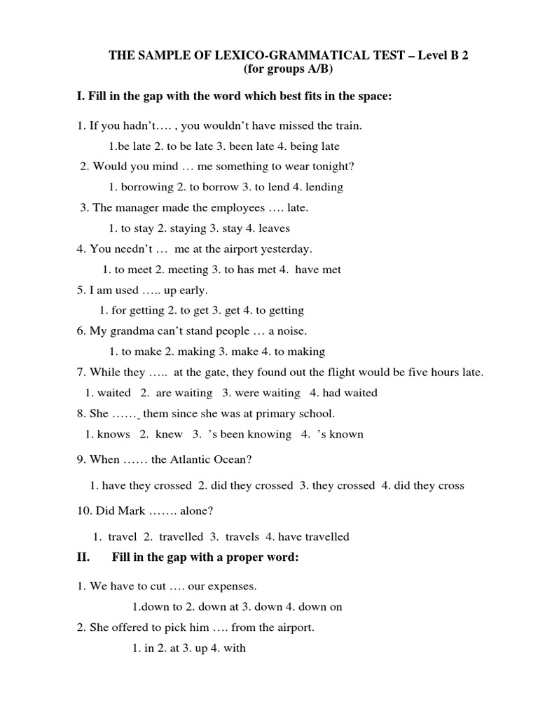 Lexico-Grammatical Test - Level B2 | PDF