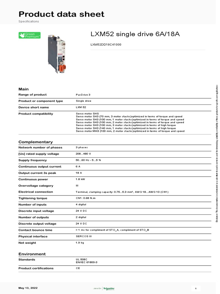 LXM52 Single Drive Data Sheet | PDF | Electric Motor | Computer Engineering