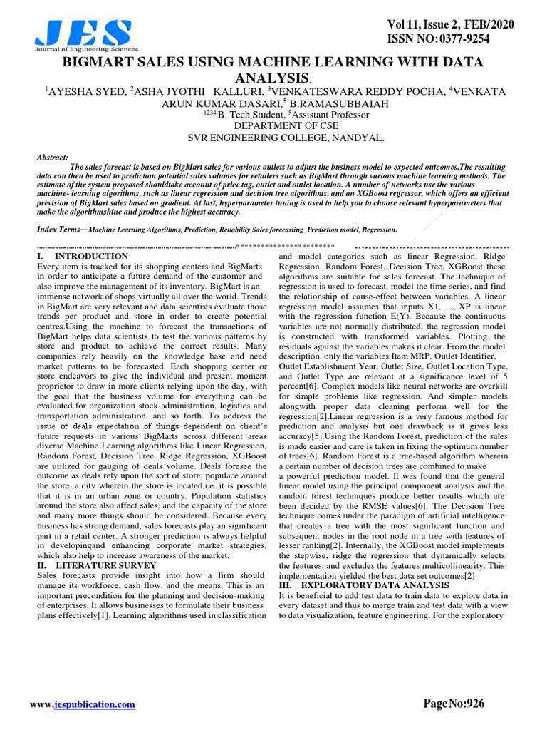 Bigmart Sales Using Machine Learning With Data Analysis | PDF | Regression Analysis ...