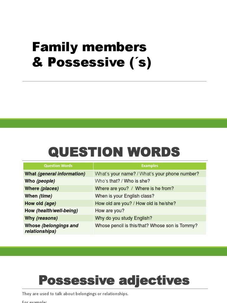 Family members & Possessive ( ́s | PDF | Noun | English Language