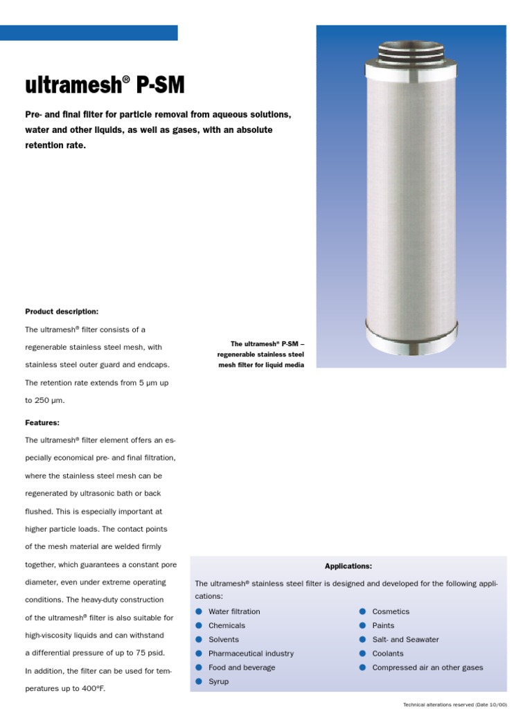 Mechanical Filter Data Sheet | PDF | Filtration | Stainless Steel