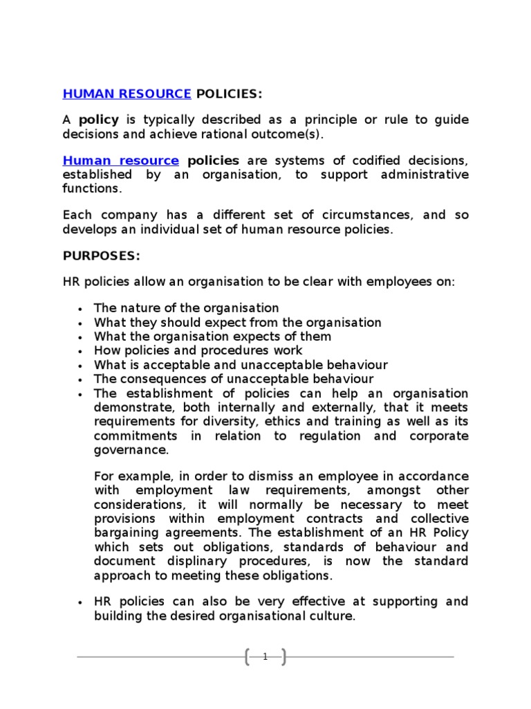 Human Resource Policies | PDF | Policy | Human Resource Management