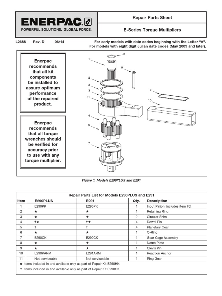 Enerpac - Multipliers Repair Parts Sheet | PDF | Gear | Manufactured Goods