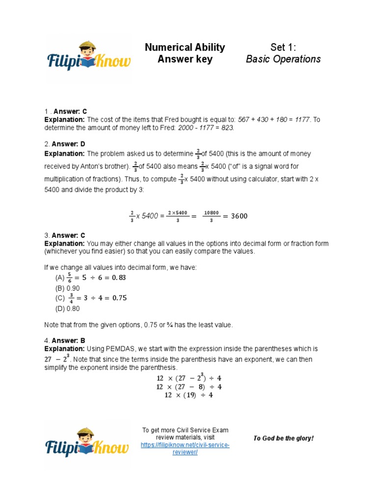 Numerical Ability Practice Questions Set 1 Answers | PDF | Algebra ...