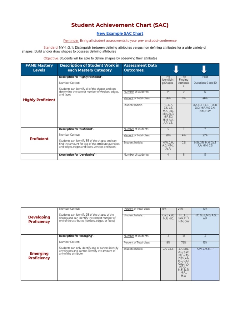 Completed Student Acheivement Chart Math | PDF | Cognition