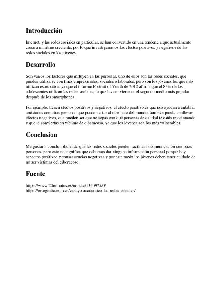 Ensayo Sobre Las Redes Sociales | PDF