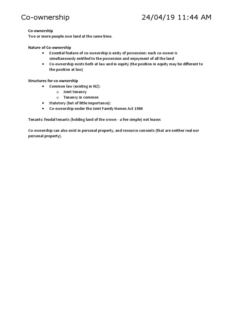 Co Ownership | PDF | Concurrent Estate | Leasehold Estate