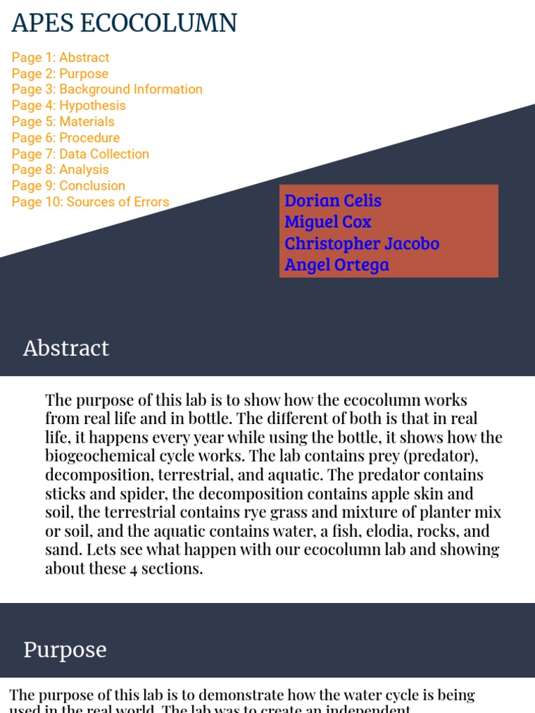 APES Ecocolumn LAB | Download Free PDF | Aquatic Ecosystem | Decomposition