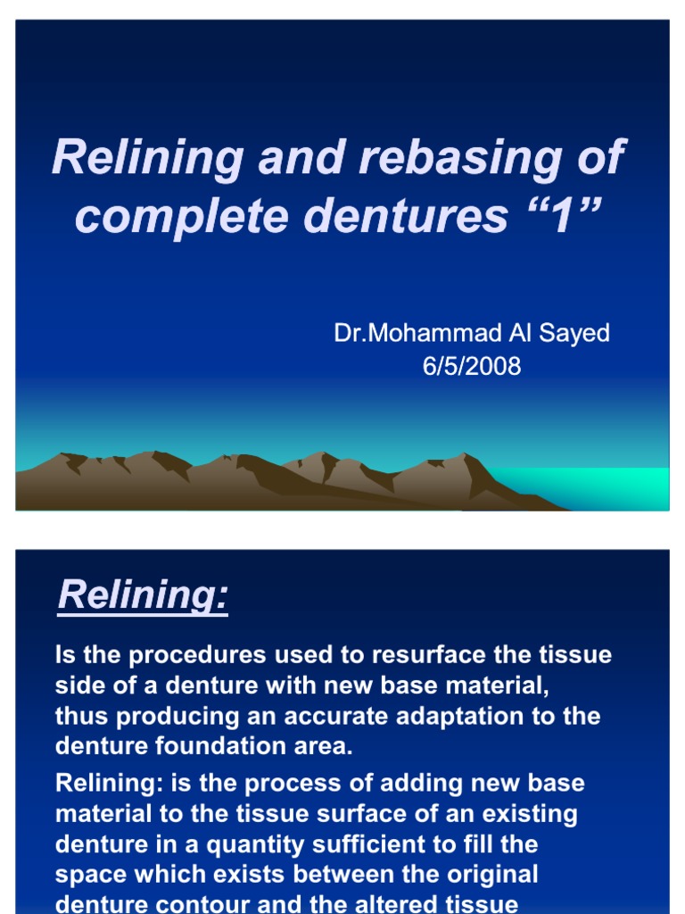 Relining and Rebasing of Complete Dentures | PDF | Dentures | Plaster