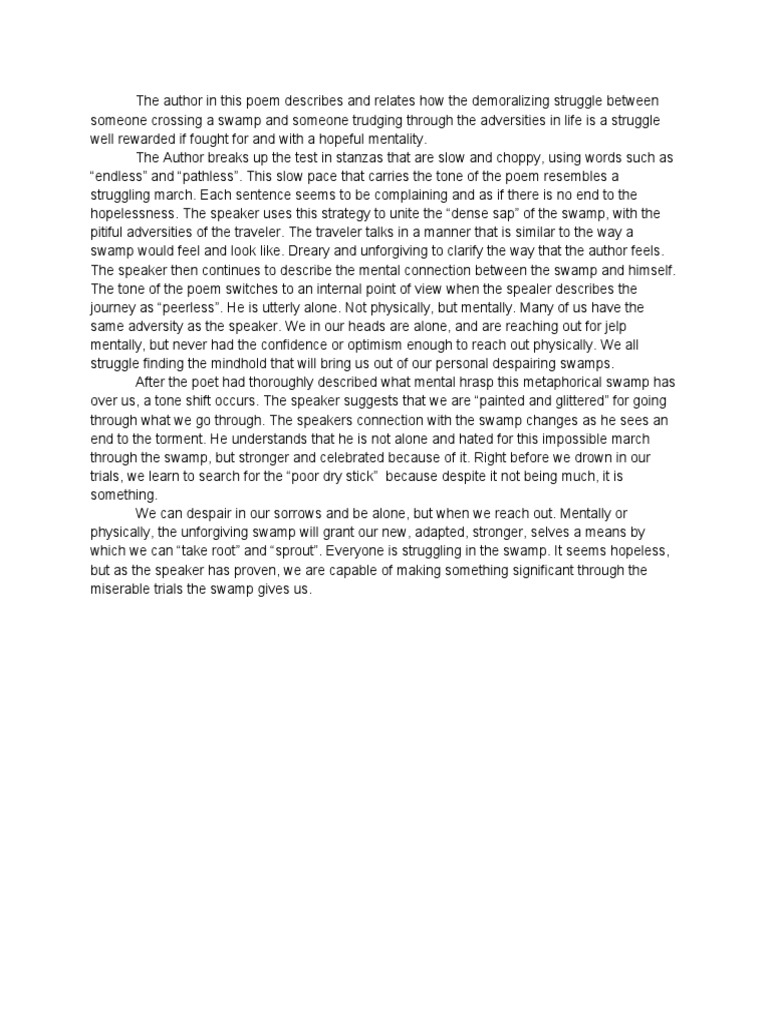 Crossing The Swamp Essay | PDF